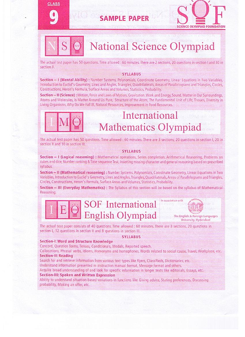 Class 9 SOF NSO SOF IMO SOF IEO sample